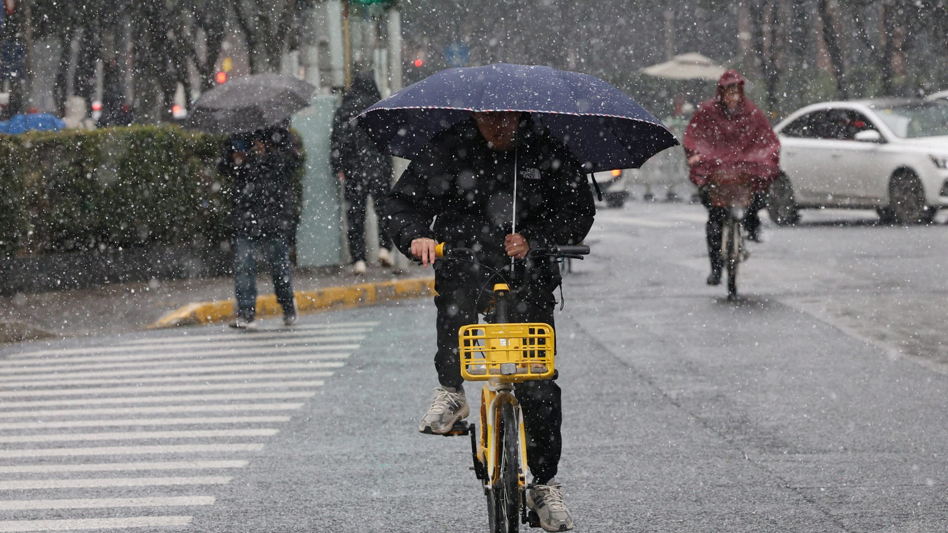 Rare snowfall hits Shanghai